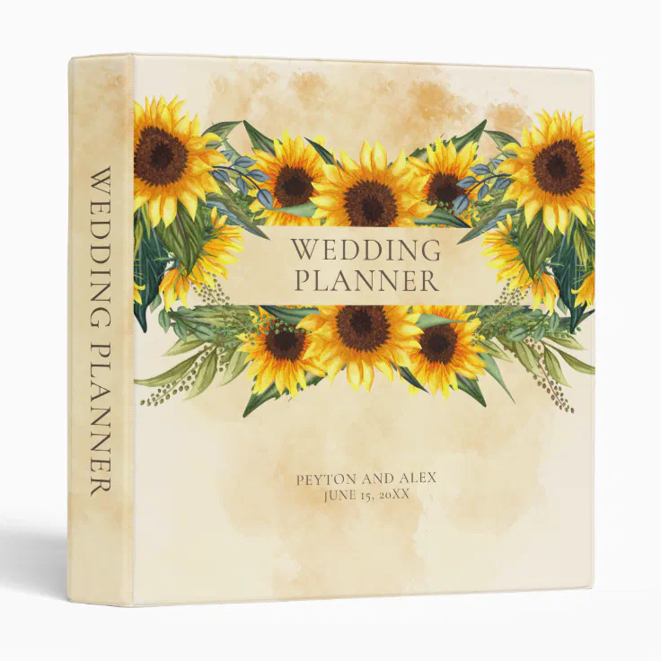 Rustic Vintage Yellow Sunflowers Wedding Planner 3 Ring Binder | Zazzle