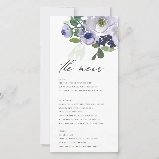 Rustic Violet Purple Floral Leafy Menu Card | Zazzle
