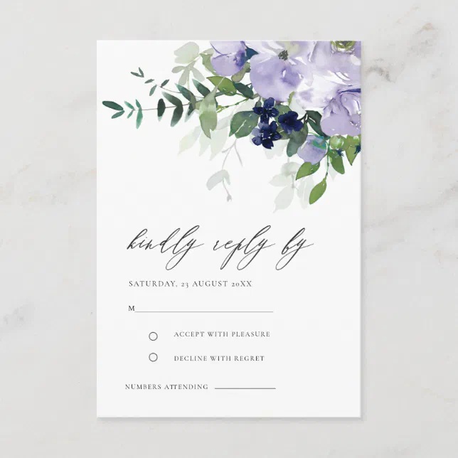 Rustic Violet Purple Floral Leafy Wedding RSVP Enclosure Card | Zazzle