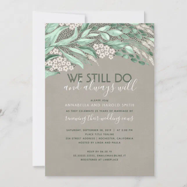 Rustic Vow Renewal Wedding Anniversary Greenery Invitation | Zazzle