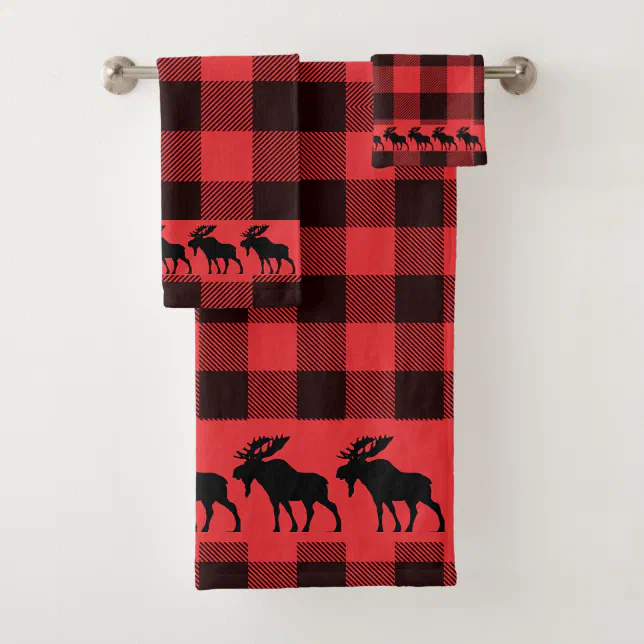 Rustic Walking Moose Buffalo Plaid Bath Towel Set | Zazzle