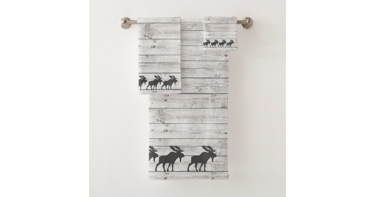Rustic Walking Moose Wood Pattern Bath Towel Set | Zazzle