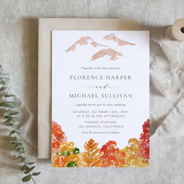 Rustic Watercolor Autumn Forest Fall Wedding Invitation | Zazzle