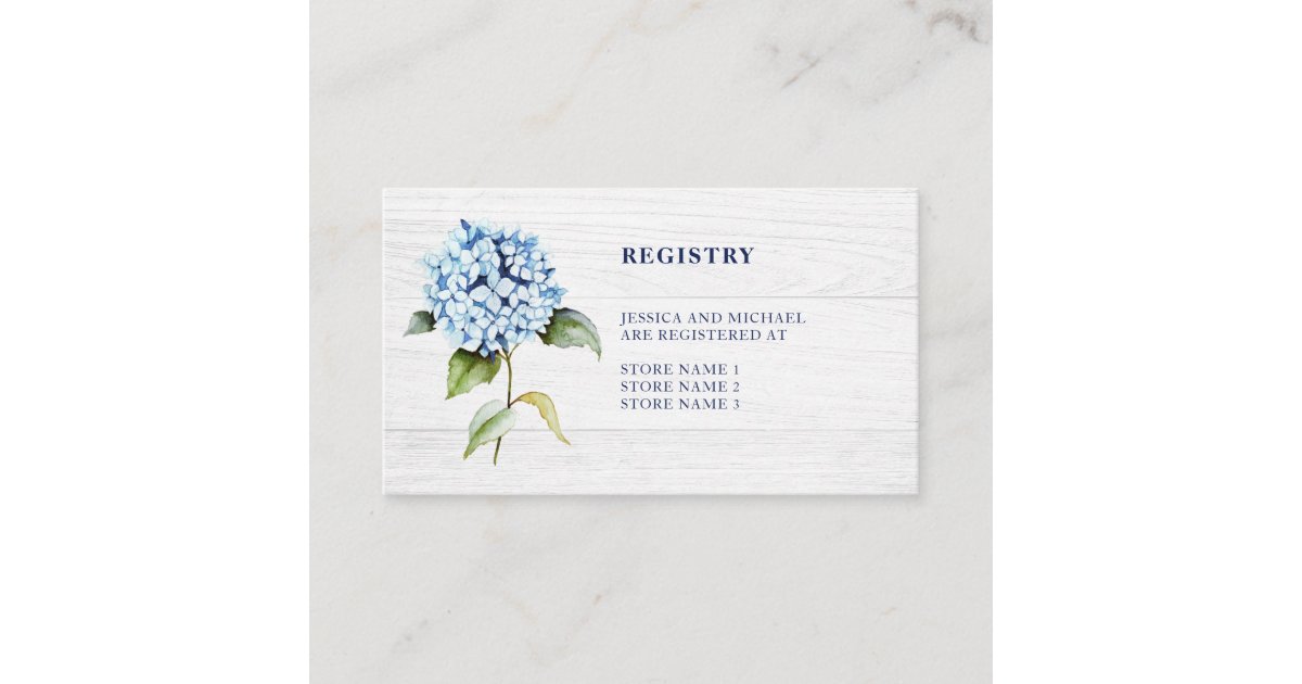 Rustic Watercolor Blue Hydrangea Wedding Registry Enclosure Card | Zazzle