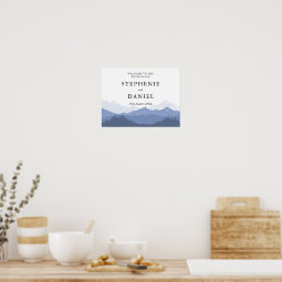 Rustic Watercolor Blue Mountain Wedding Welcome Poster | Zazzle