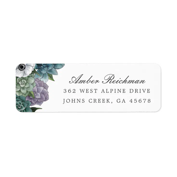 Rustic Watercolor Blue Purple Floral Succulents Label | Zazzle