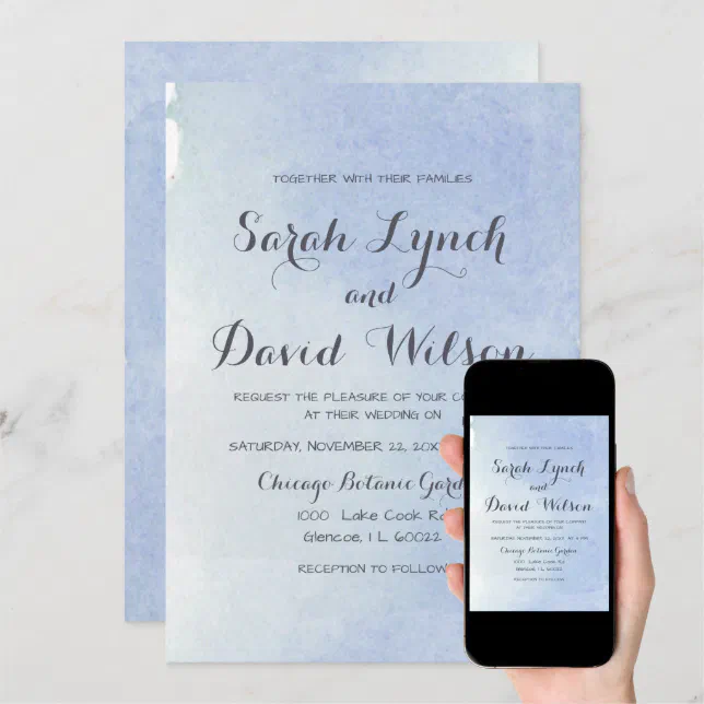 Rustic Watercolor Blue Wedding Invitation | Zazzle