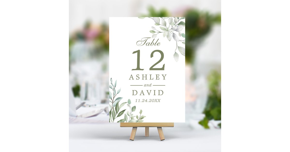 Rustic Watercolor Botanical Floral Table Number | Zazzle
