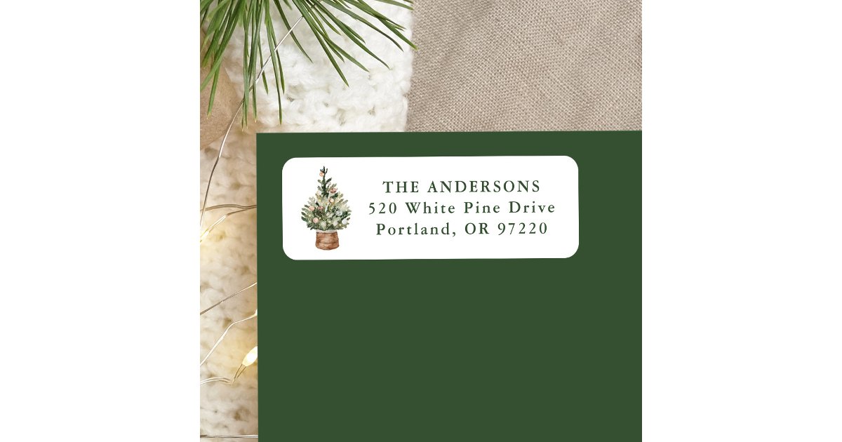 Rustic Watercolor Christmas Tree Return Address Label | Zazzle