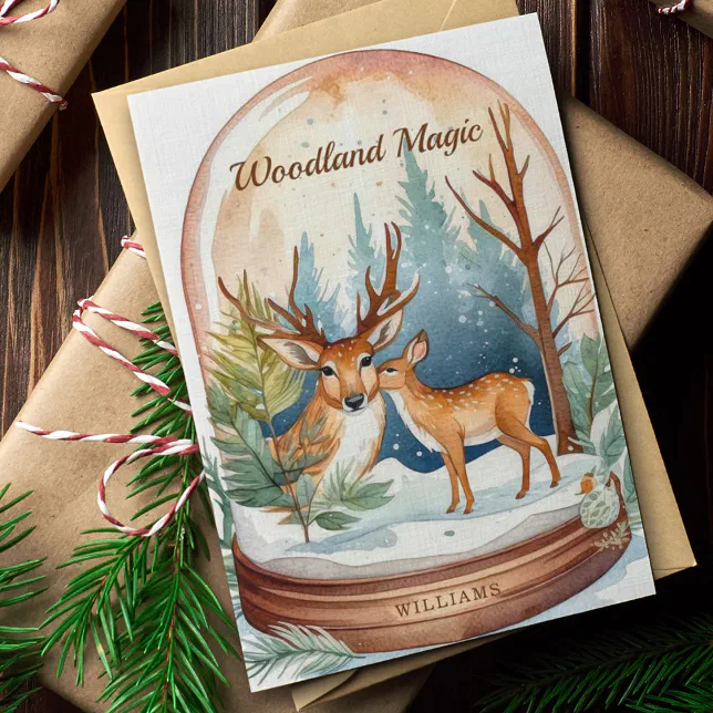 Rustic Watercolor Christmas Woodland Snow Globe Holiday Card | Zazzle