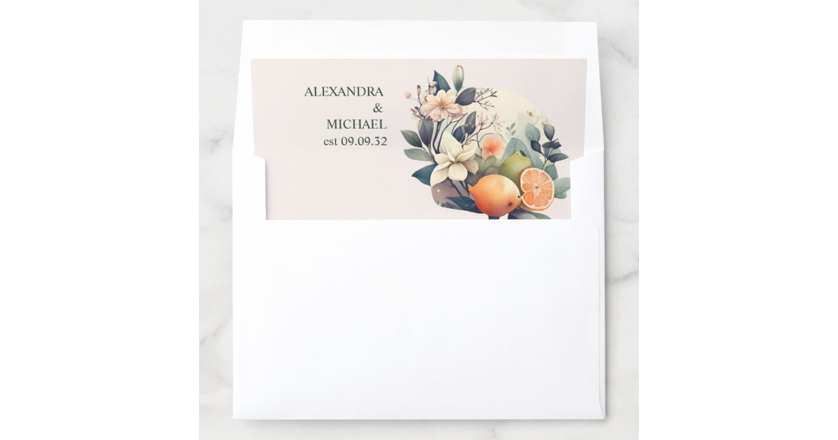 Rustic Watercolor Citrus Wedding Envelope Liner | Zazzle