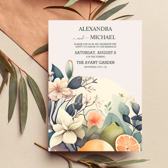 Rustic Watercolor Citrus Wedding Invitation | Zazzle