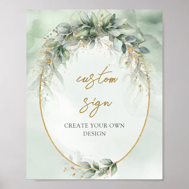 Rustic watercolor eucalyptus greenery Custom Sign | Zazzle