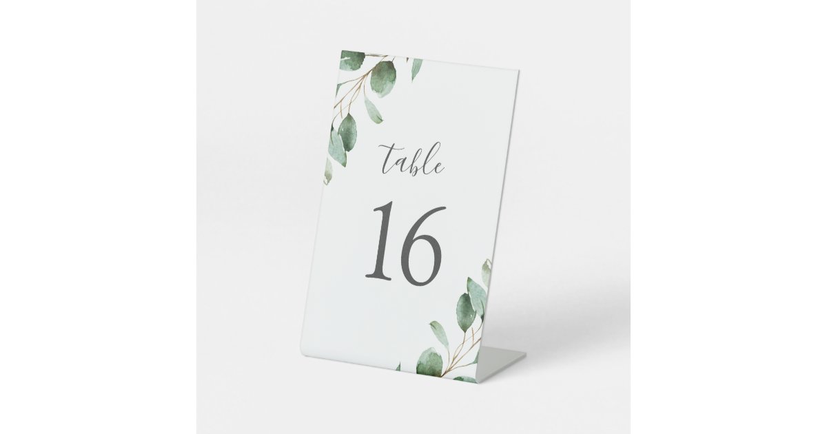 Rustic Watercolor Eucalyptus Greenery Table Number Pedestal Sign | Zazzle