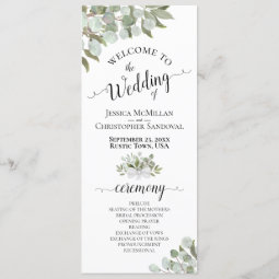 Rustic Watercolor Eucalyptus & Greenery Wedding Program | Zazzle