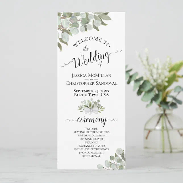 Rustic Watercolor Eucalyptus & Greenery Wedding Program | Zazzle