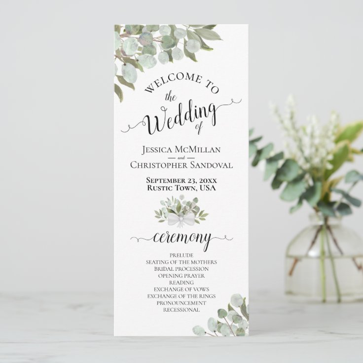 Rustic Watercolor Eucalyptus & Greenery Wedding Program | Zazzle