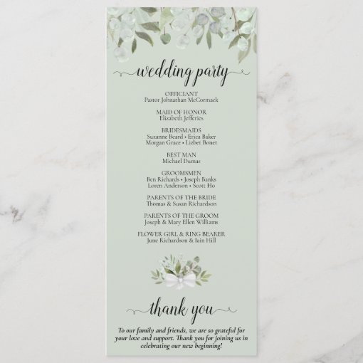 Rustic Watercolor Eucalyptus & Greenery Wedding Program | Zazzle