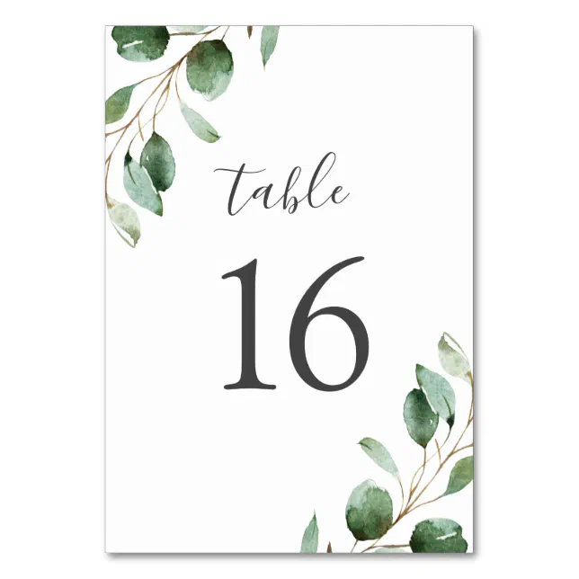 Rustic Watercolor Eucalyptus Greenery Wedding Table Number | Zazzle