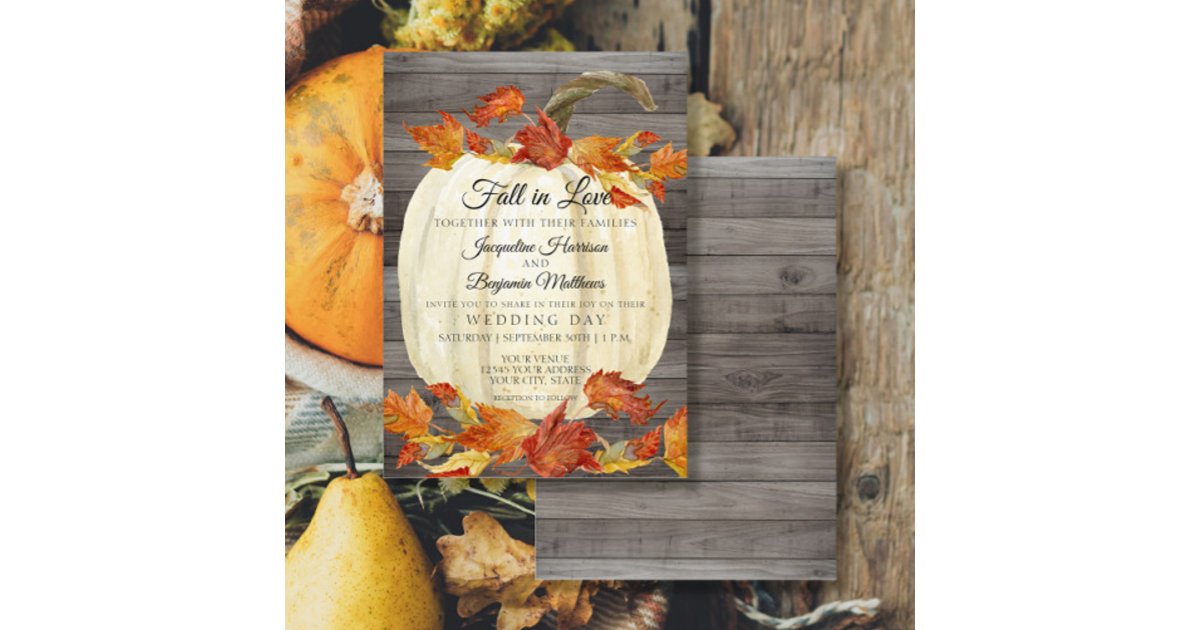 Rustic Watercolor Fall Leaves Pumpkin Dark Wood Invitation | Zazzle
