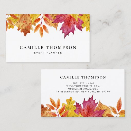Rustic Watercolor Falling Leaves Autumn Business Card | Zazzle
