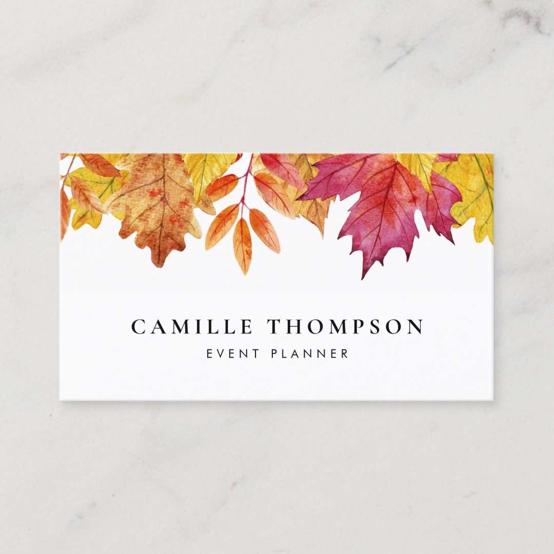 Rustic Watercolor Falling Leaves Autumn Business Card | Zazzle