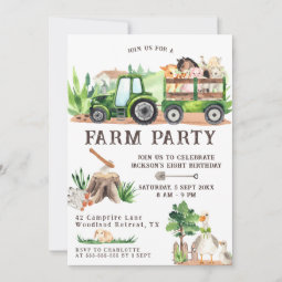 Rustic Watercolor Farm Animals Kids Birthday Invitation | Zazzle