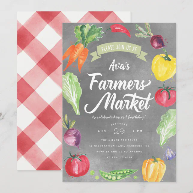 Rustic Watercolor Farmers Market Birthday Party Invitation | Zazzle