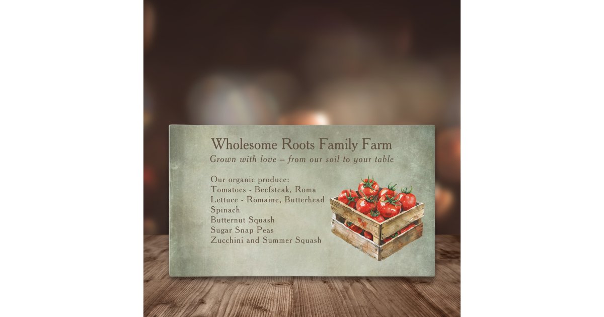 rustic watercolor farmers market, fresh produce business card | Zazzle