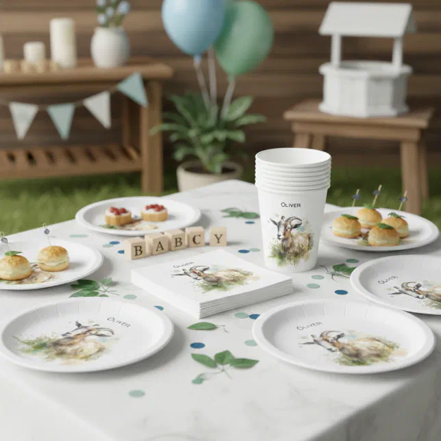 Rustic Watercolor Farmhouse Goat Baby Shower Paper Cups | Zazzle