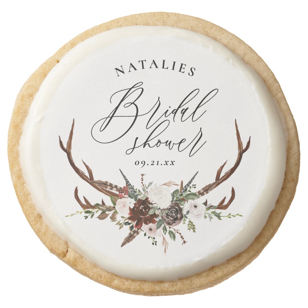 Rustic watercolor floral botanical bridal shower l round shortbread ...