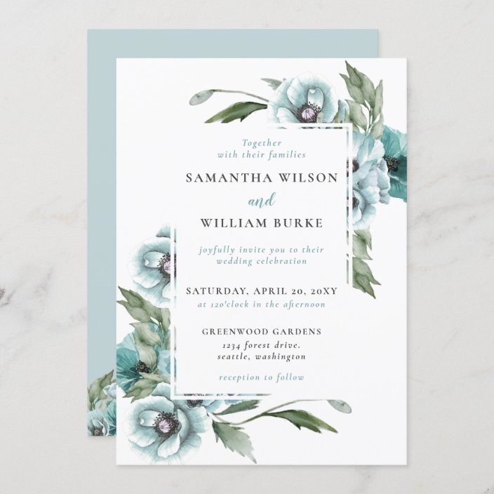 Rustic Watercolor Floral Dusty Blue Wedding Invitation | Zazzle.com