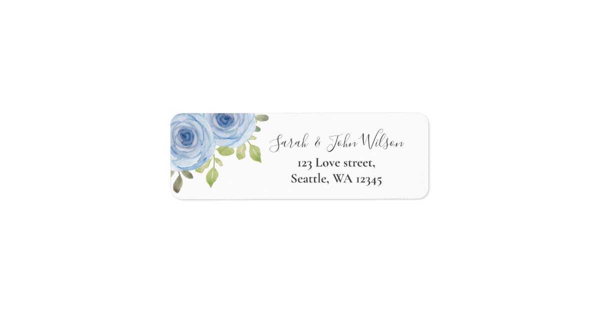 Rustic Watercolor Floral Dusty Blue Wedding Label | Zazzle