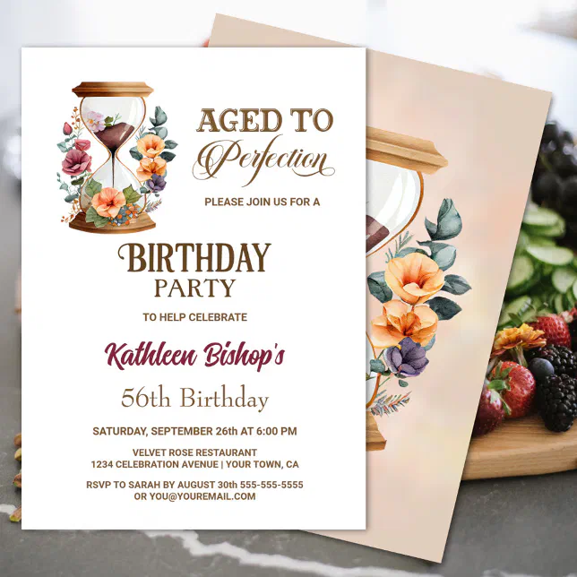 Rustic Watercolor Floral Hourglass Birthday Party Invitation | Zazzle