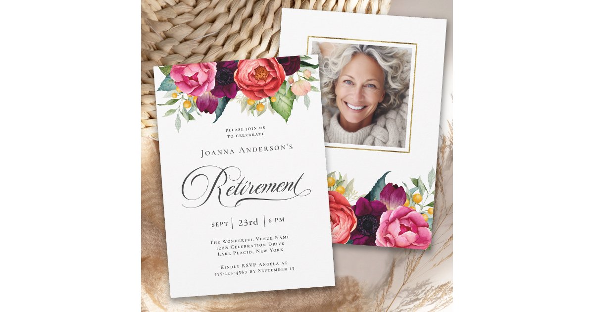 Rustic Watercolor Floral Retirement Party Invitation | Zazzle