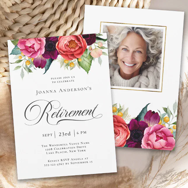 Rustic Watercolor Floral Retirement Party Invitation | Zazzle