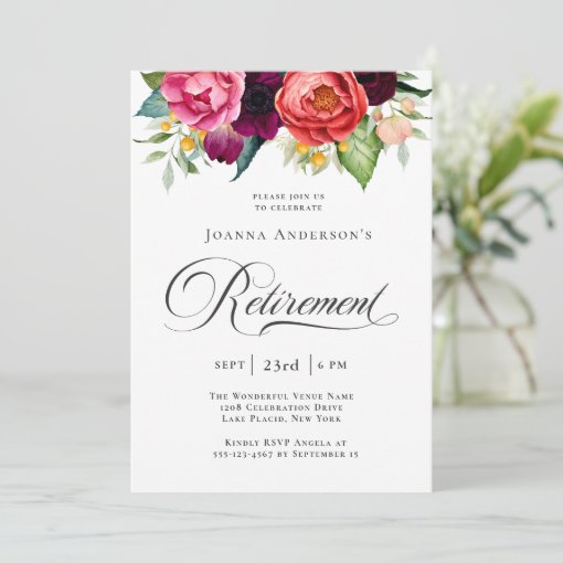 Rustic Watercolor Floral Retirement Party Invitation | Zazzle
