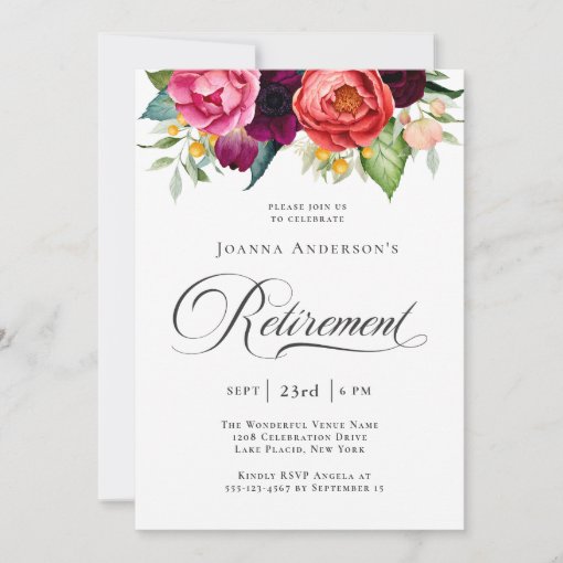 Rustic Watercolor Floral Retirement Party Invitation | Zazzle