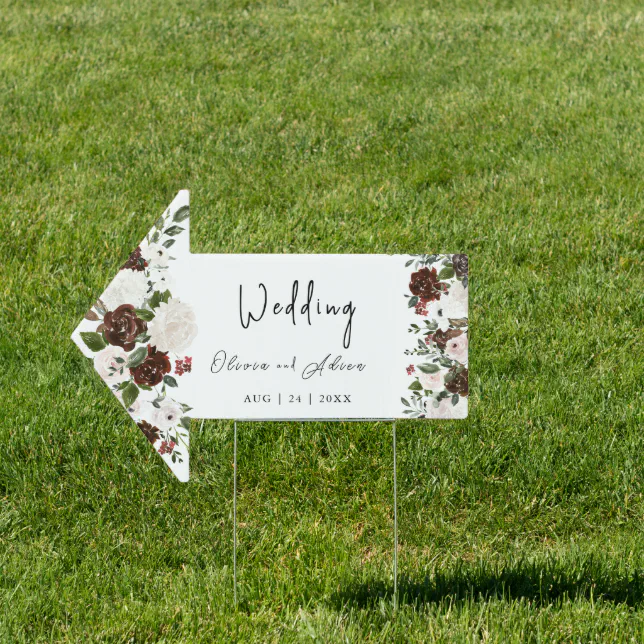 Rustic Watercolor Floral Wedding This Way Sign | Zazzle