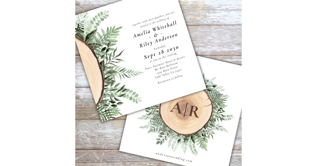 Rustic Watercolor Floral Wood Monogrammed Wedding Invitation | Zazzle