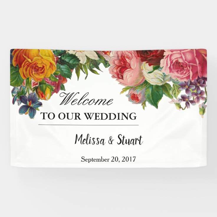 Rustic watercolor flowers Welcome wedding Banner | Zazzle