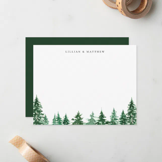 Rustic Watercolor Forest Note Card | Zazzle