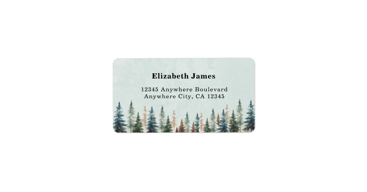 Rustic Watercolor Forest Pine Trees personalized Label | Zazzle