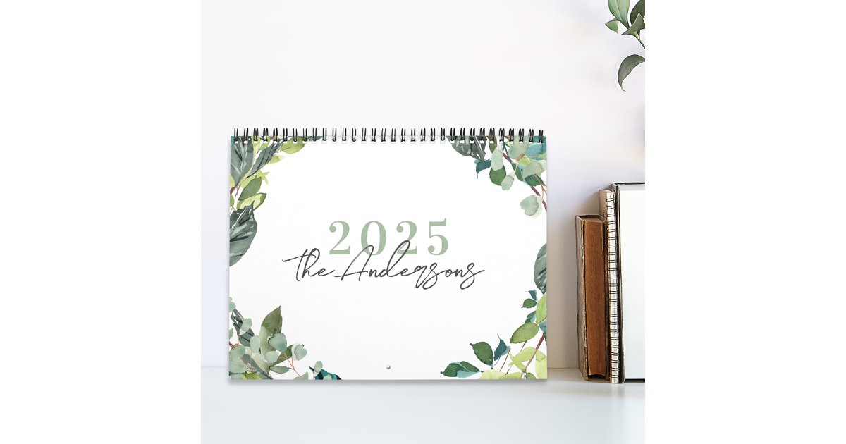 Rustic Watercolor Greenery 2025 Photo Calendar | Zazzle
