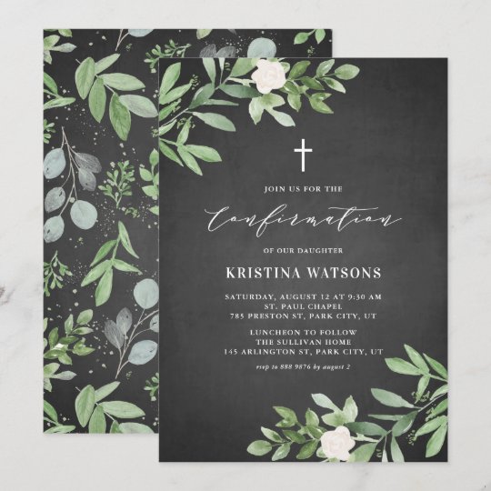 Rustic Watercolor Greenery Chalkboard Confirmation Invitation | Zazzle.com