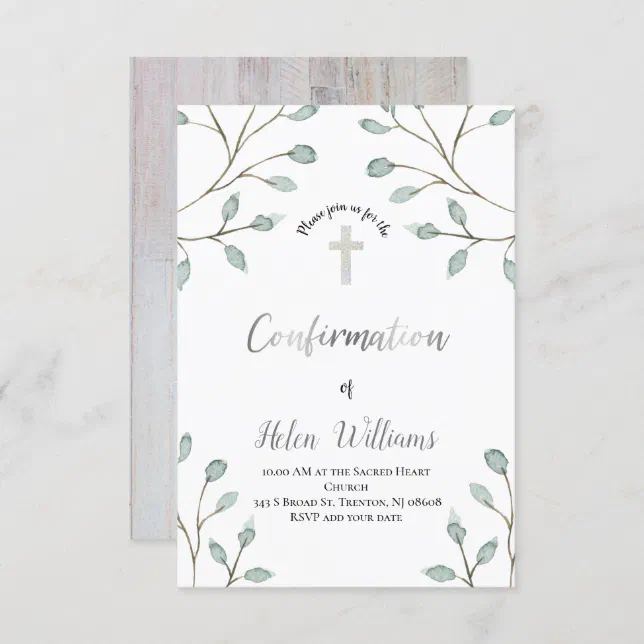 rustic watercolor greenery| Confirmation Invitation | Zazzle