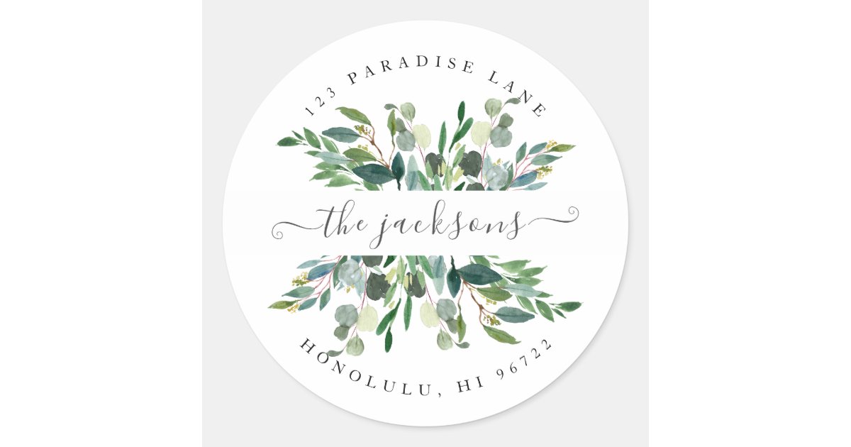 Rustic Watercolor Greenery Eucalyptus Classic Round Sticker | Zazzle