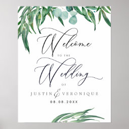 Rustic Watercolor Greenery Eucalyptus Wedding Poster | Zazzle