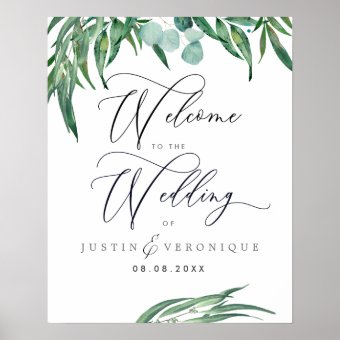 Rustic Watercolor Greenery Eucalyptus Wedding Poster | Zazzle