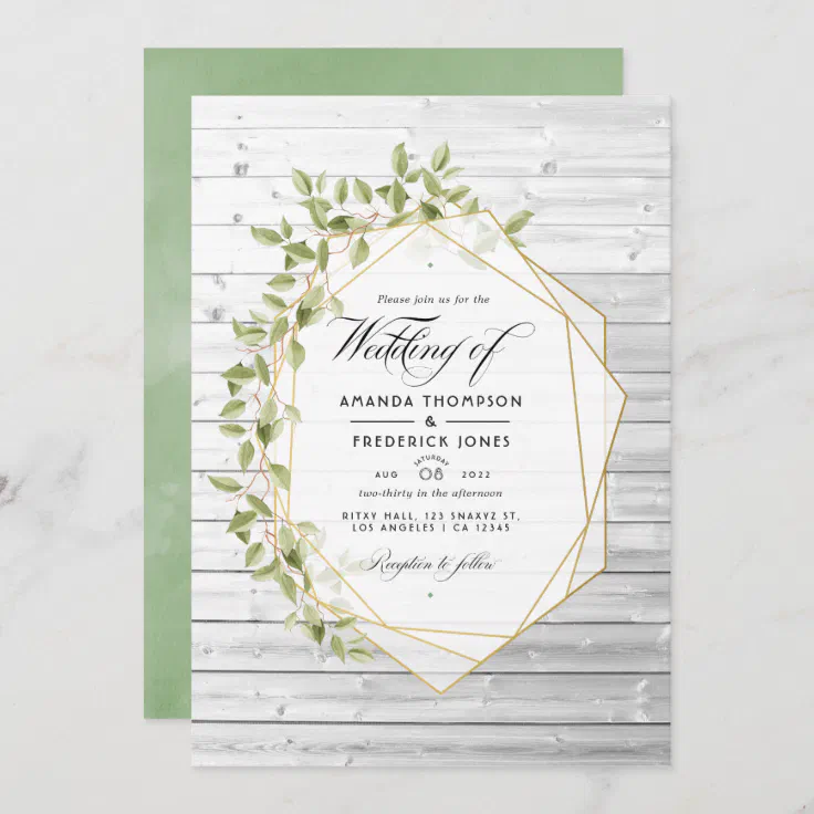 Rustic Watercolor Greenery Geometric Wedding Invitation | Zazzle